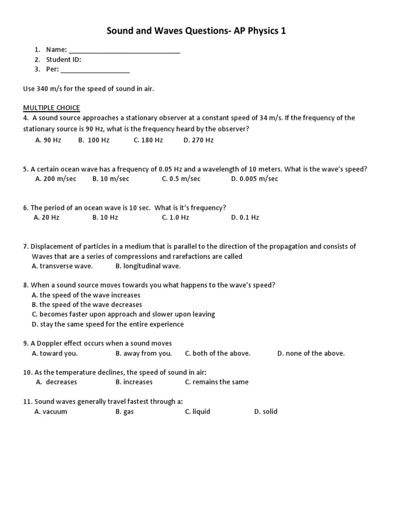 Sound and Waves Questions-AP Physics 1 | PDF