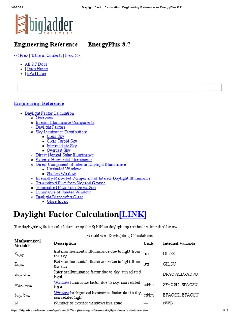 Daylight Factor Calculation - Engineering Reference - EnergyPlus 8.7 ...