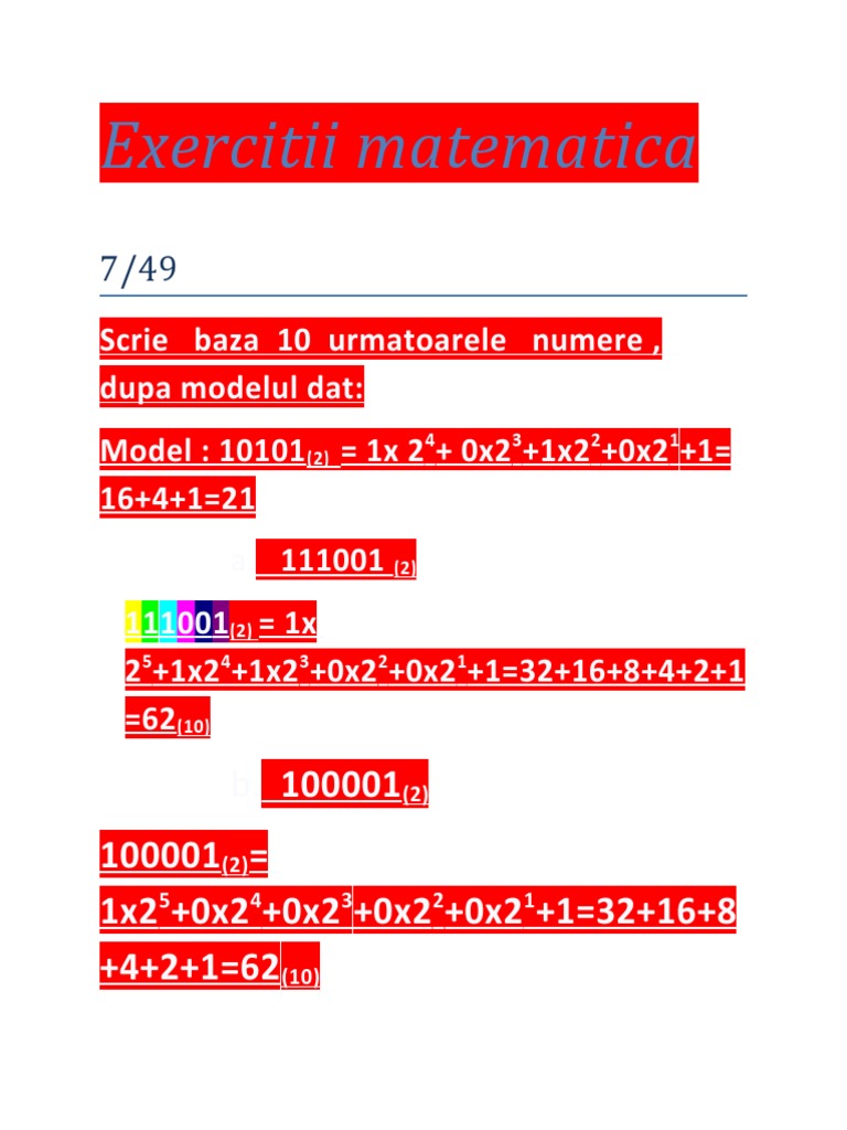 Exercitii Matematica | PDF