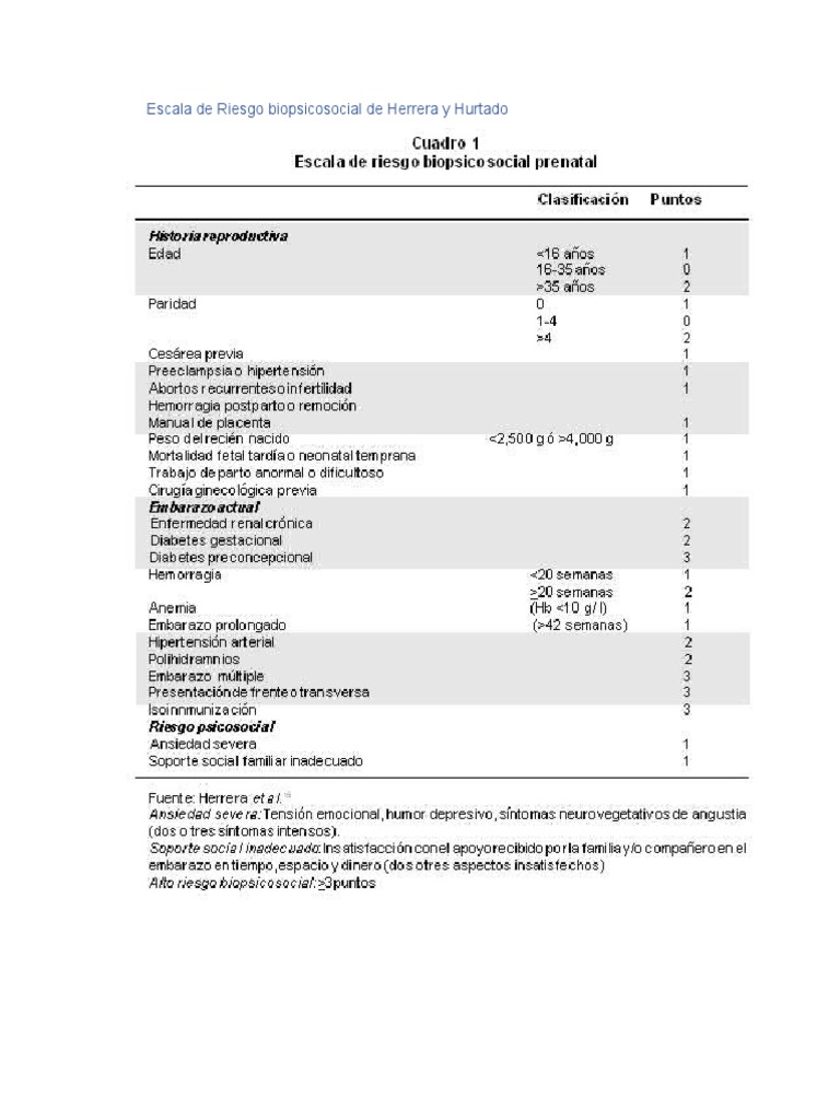 Escala de Riesgo Biopsicosocial de Herrera y Hurtado | PDF