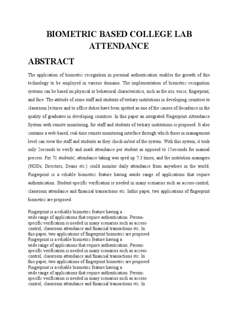 Biometric Fingerprint Attendance System | PDF | Biometrics | Authentication