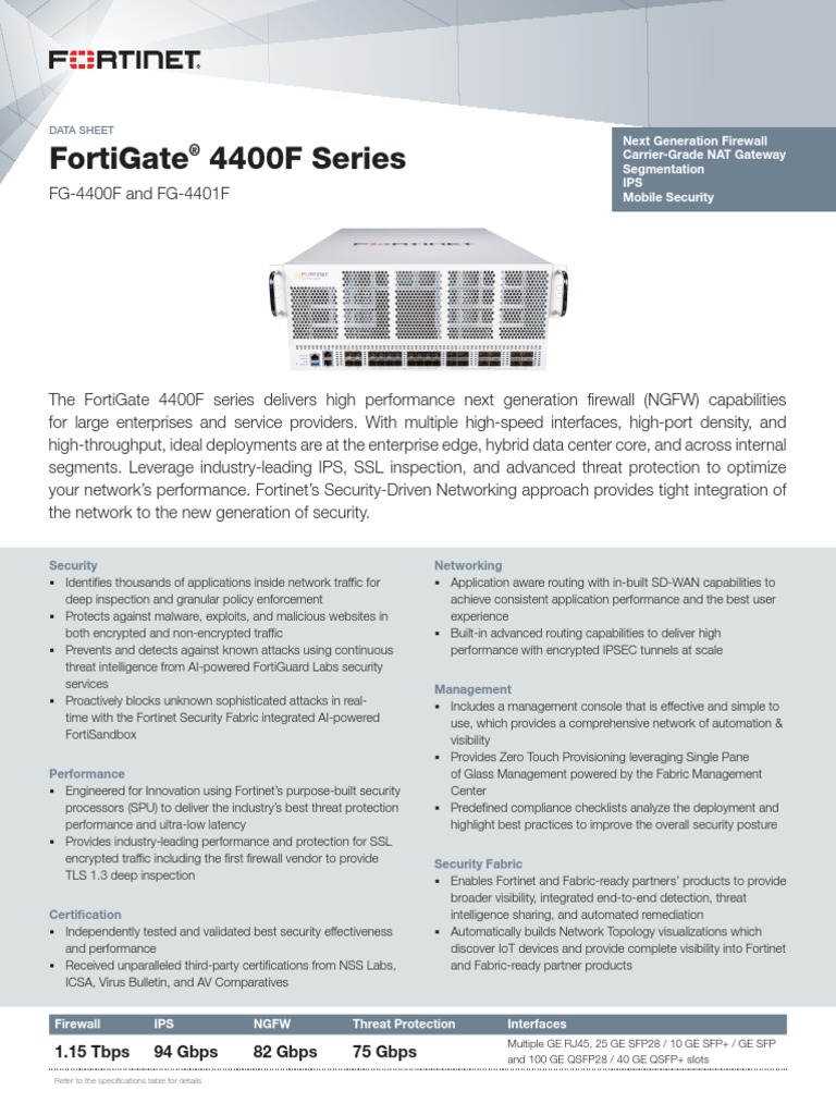 Fortigate 4400F Series: Next Generation Firewall Carrier-Grade Nat ...