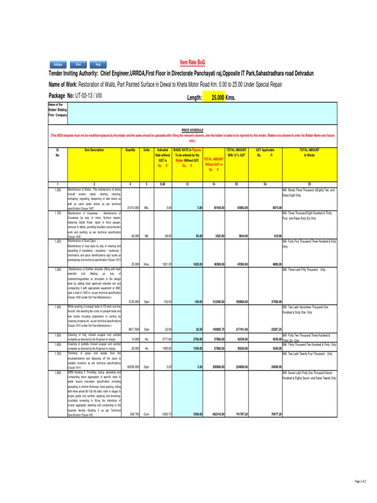 Item Rate Boq: Validate Print Help | Download Free PDF | Masonry ...