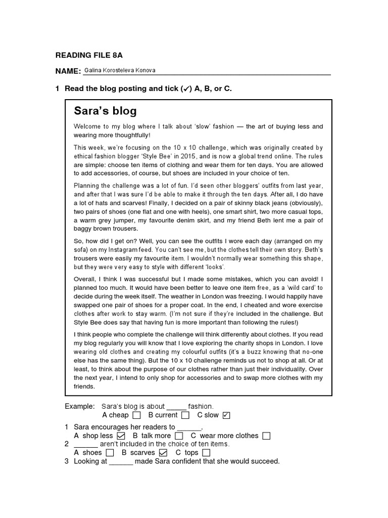 Reading File 8a 1b1 + | PDF | Fashion Accessories | Clothing
