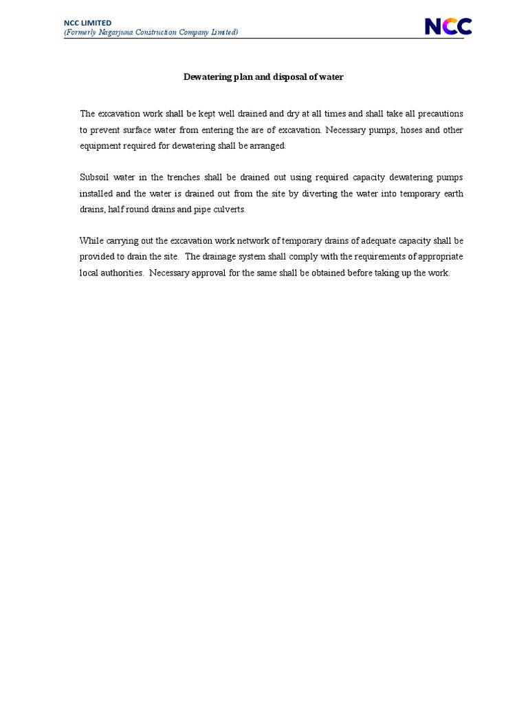Dewatering Plan and Disposal of Water: NCC Limited | PDF