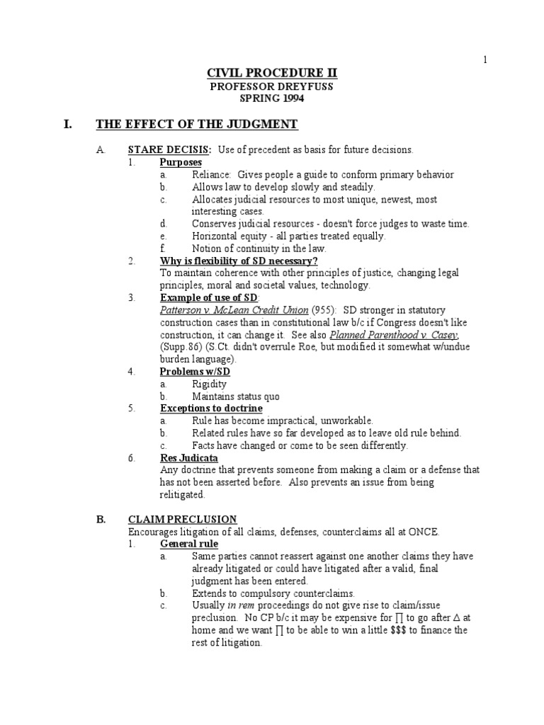 Civil Procedure II Lecture on Stare Decisis, Res Judicata, Claim ...