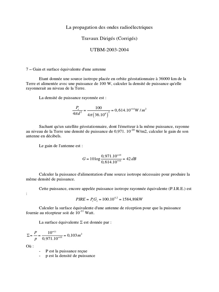 td3 - Corrig | PDF | Antenne (Radio) | Émetteur