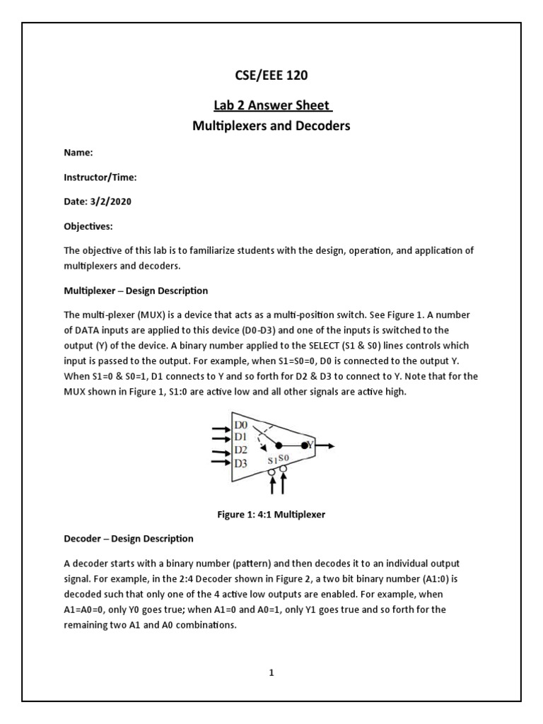 Lab 2 Multiplexer And Decoder Download Free Pdf Computer Science