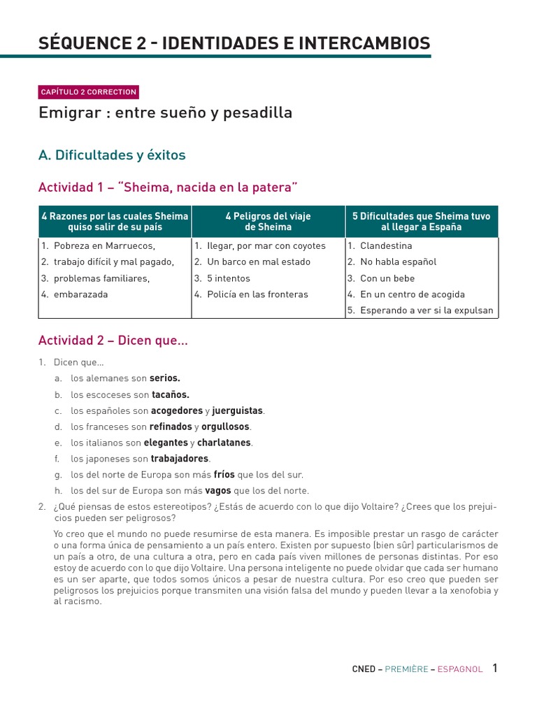 ES11-TE-02-19 - Chapter 2 - Corrige | PDF | Inmigración