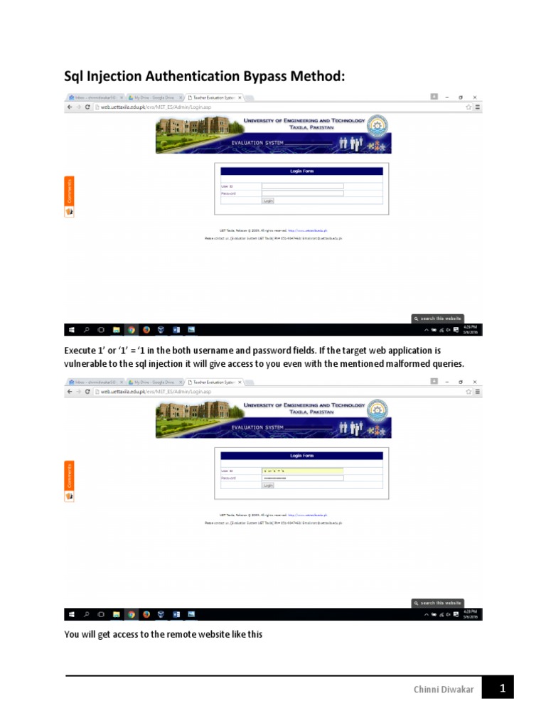SQL Injection Authentication Bypass Method:: Chinni Diwakar | PDF | Php ...