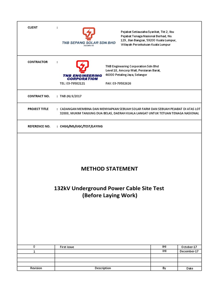 132kV Cable Testing Method Statement | PDF | Electricity | Electrical ...