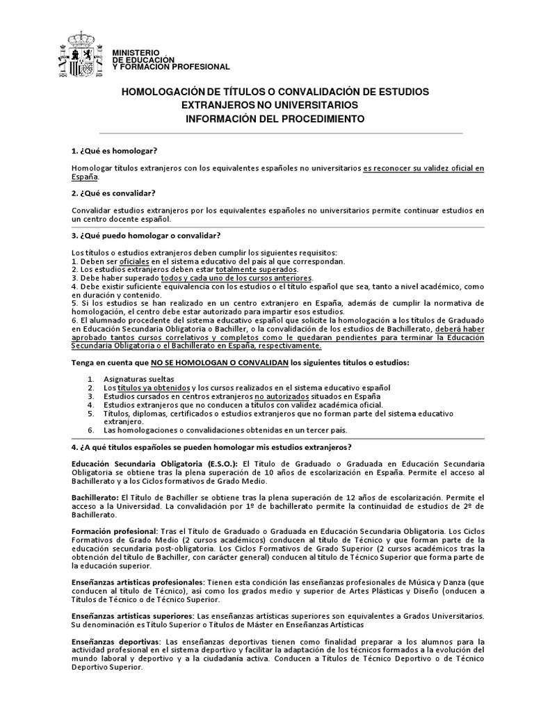 Homologacion Bachiller en España | PDF