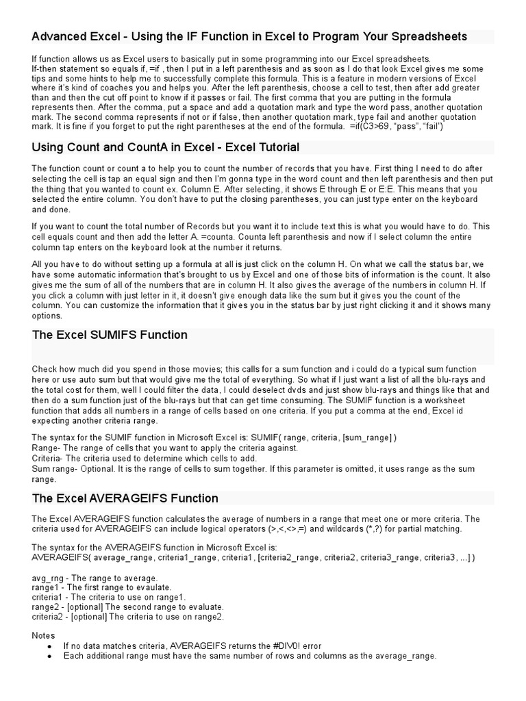 Extracting Data and Insights from Excel Documents Using Advanced Functions | PDF | Microsoft ...