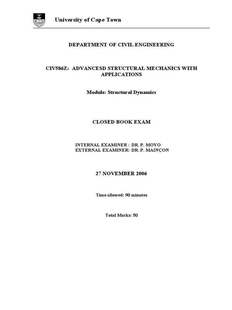 Structural Dynamics Exam-2006 | PDF | Physical Quantities | Classical ...