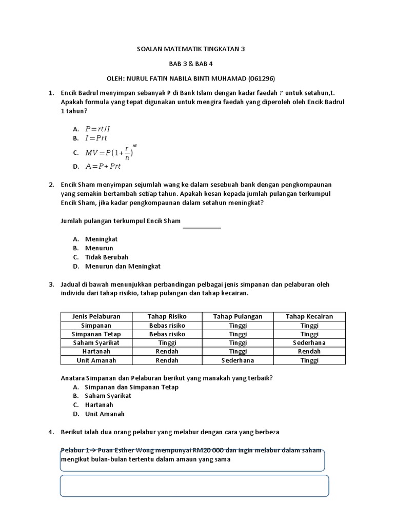 Soalan Matematik Tingkatan 3 | PDF