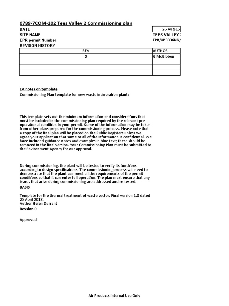 Tees Valley 2 Commissioning Plan | PDF | Gasification | Waste Management