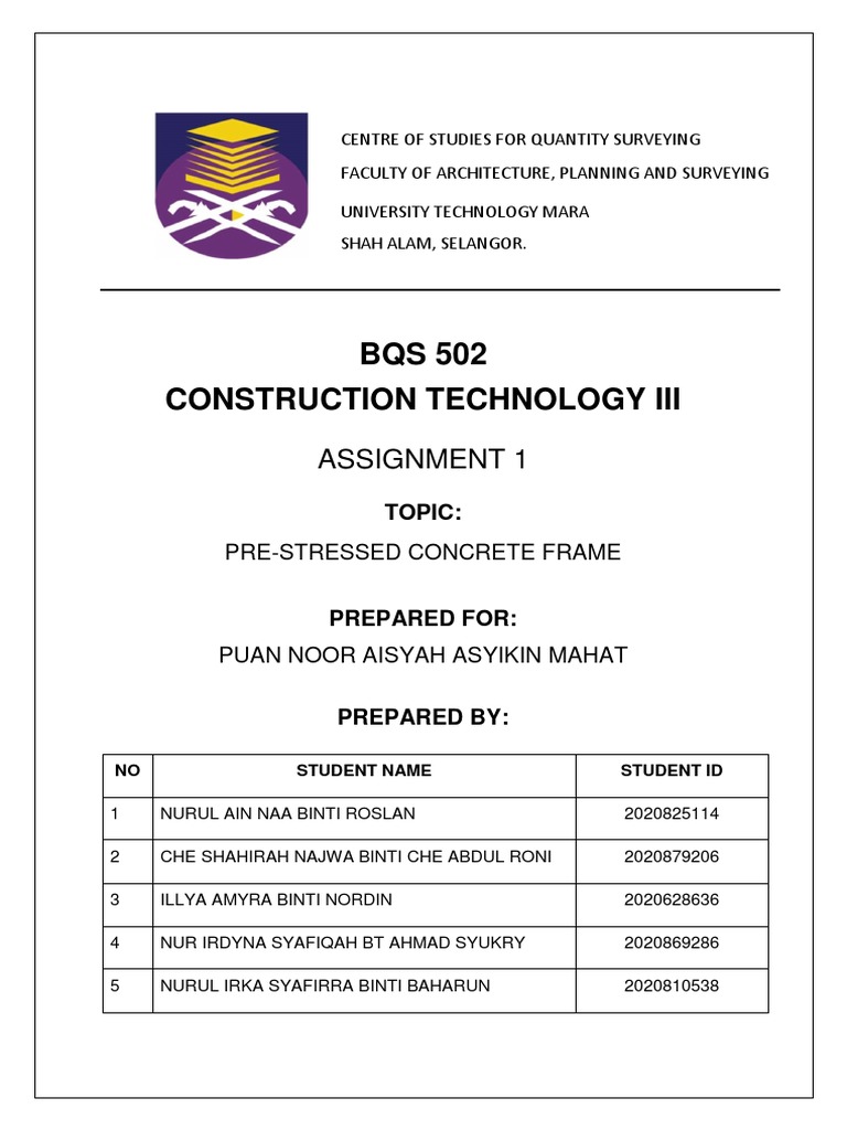 BQS 502 Construction Technology Iii: Assignment 1 | PDF