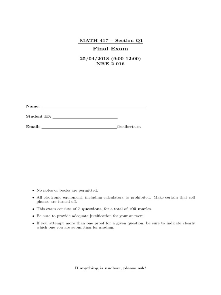 Final Exam: MATH 417 - Section Q1 | Download Free PDF | Lebesgue ...