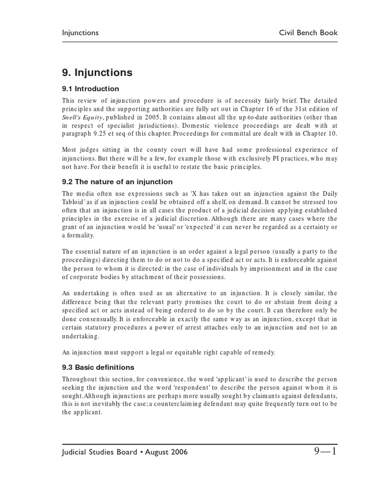 Injunctions: Injunctions Civil Bench Book | PDF | Costs In English Law ...
