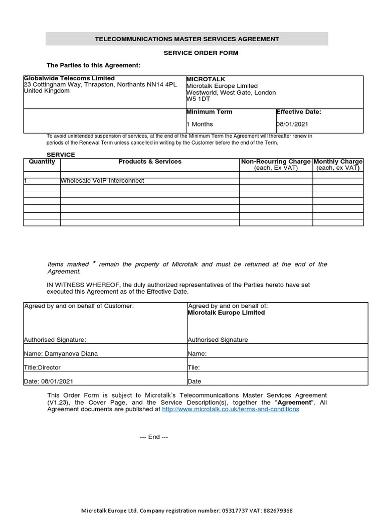 Service Order Form | PDF