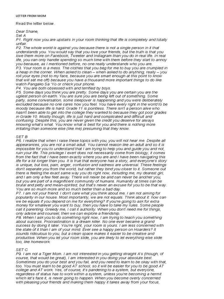 Letter From Mom | PDF