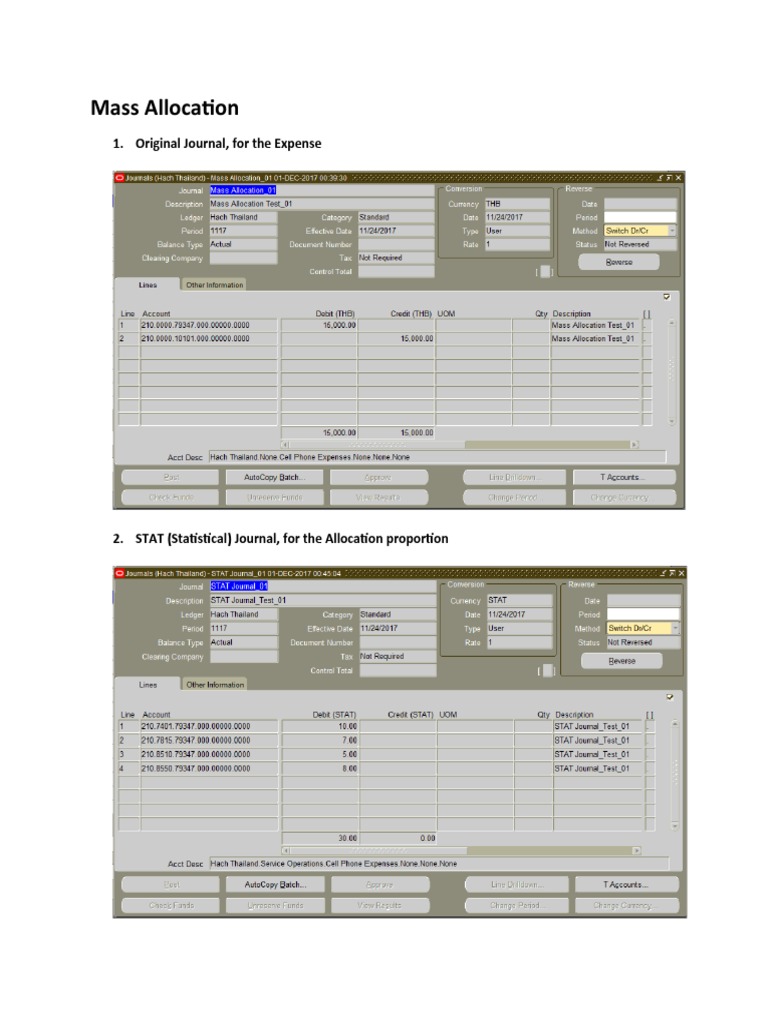 Mass Allocation: 1. Original Journal, For The Expense | PDF