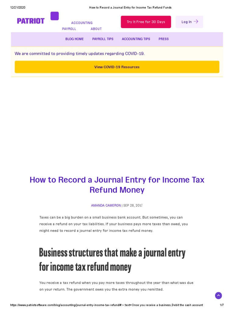 How To Record A Journal Entry For Income Tax Refund Funds | Download ...