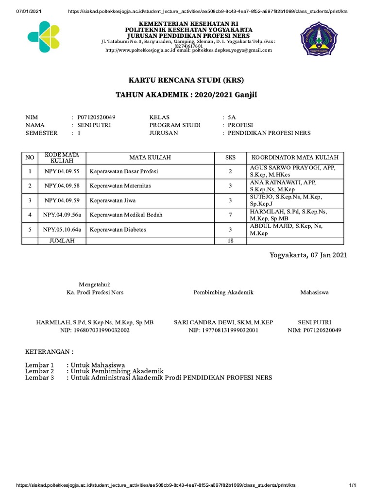 KRS Ners Sem 1 Seni | PDF
