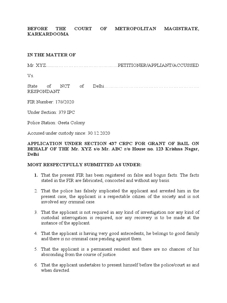 Bail Application U.S 437 | PDF