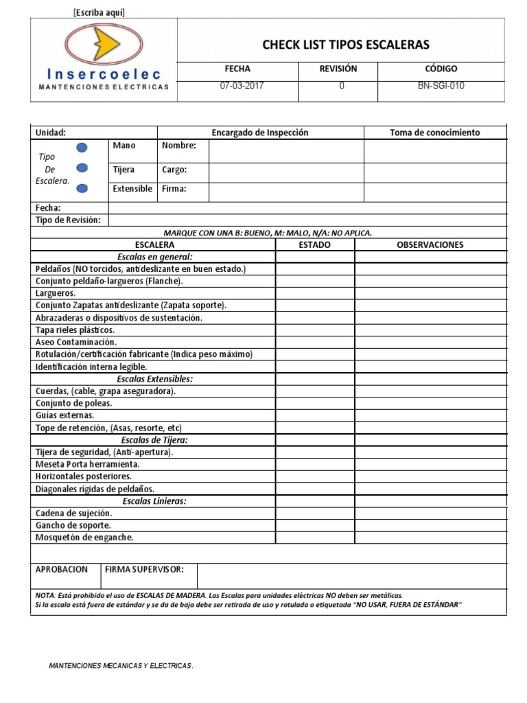 Checklist Inspección de Escaleras | PDF