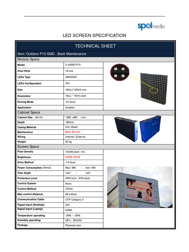 Led Screen Specification: Technical Sheet | PDF
