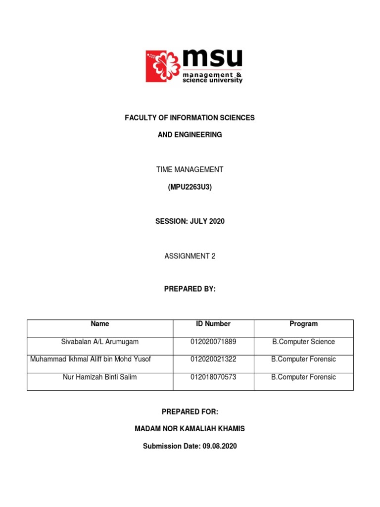 Time Management - Assignment 2 | PDF | Time Management | Professional ...