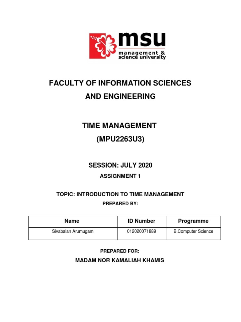 ASSIGNMENT 1 - Time Management | PDF | Time Management | Professional ...