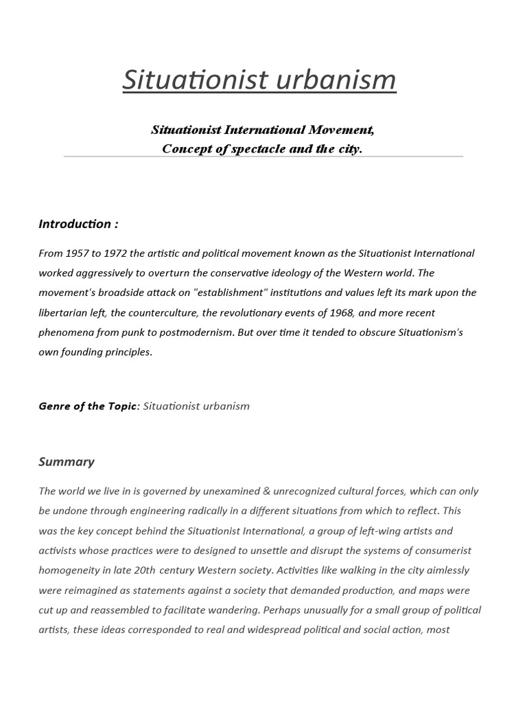 Situationist Urbanism: Situationist International Movement, Concept of ...