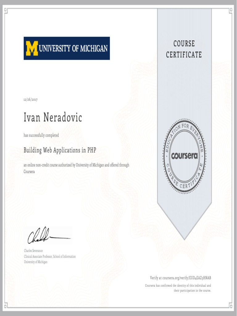 Coursera Certificate Building Web Applications in PHP | PDF | Internet ...