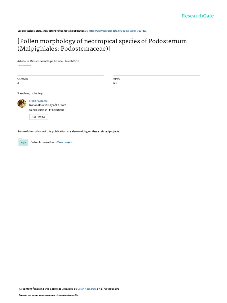 (Pollen Morphology of Neotropical Species of Podostemum (Malpighiales ...