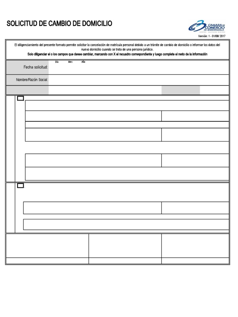 4 Formato Cambio De Domicilio Pdf Gobierno Y Personalidad Business
