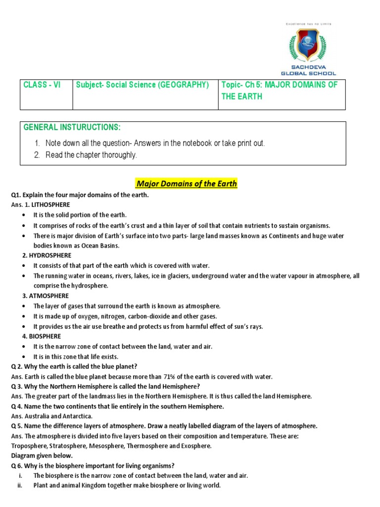 CH-5 Major Domains of The Earth (Geography) | PDF | Atmosphere Of Earth ...