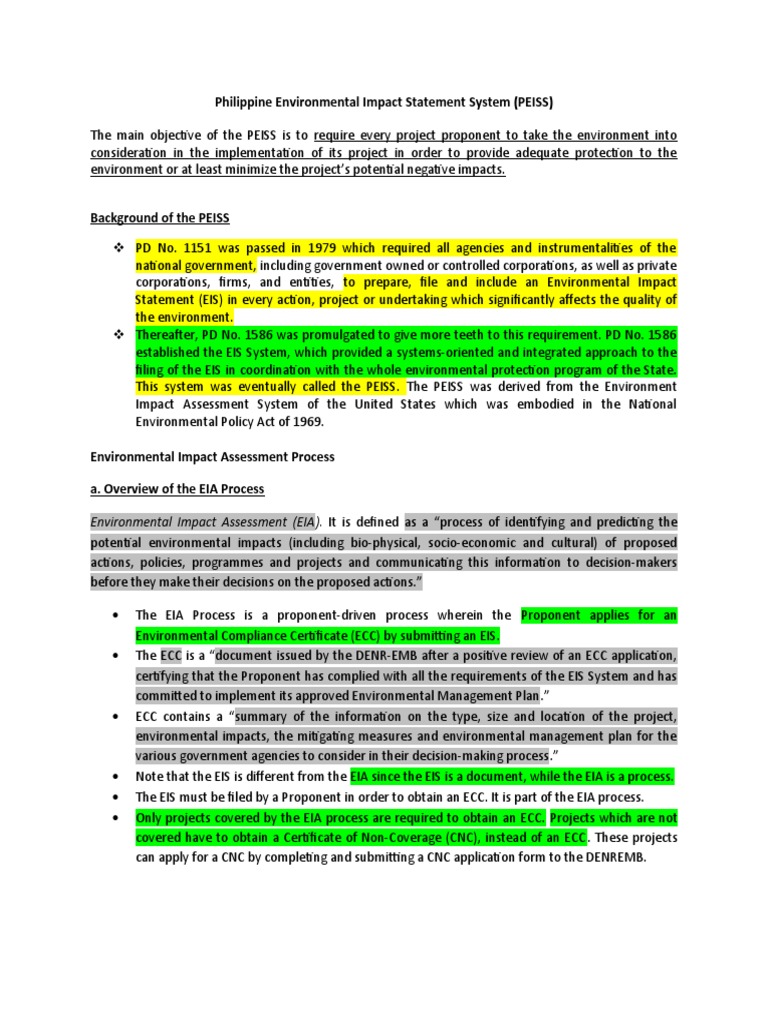 Philippine Environmental Impact Statement System (PEISS) | PDF ...