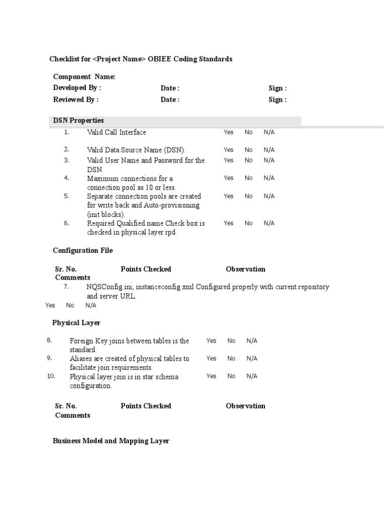OBIEE Checklist Document | PDF | Html | Computer Science
