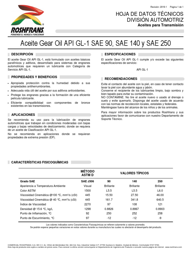 HDT Gear Oil Api GL-1 | PDF | Lubricante | Petróleo