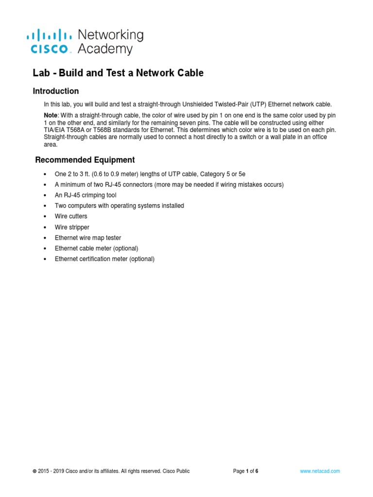 5.4.2.8 Lab - Build and Test A Network Cable | PDF | Ip Address ...