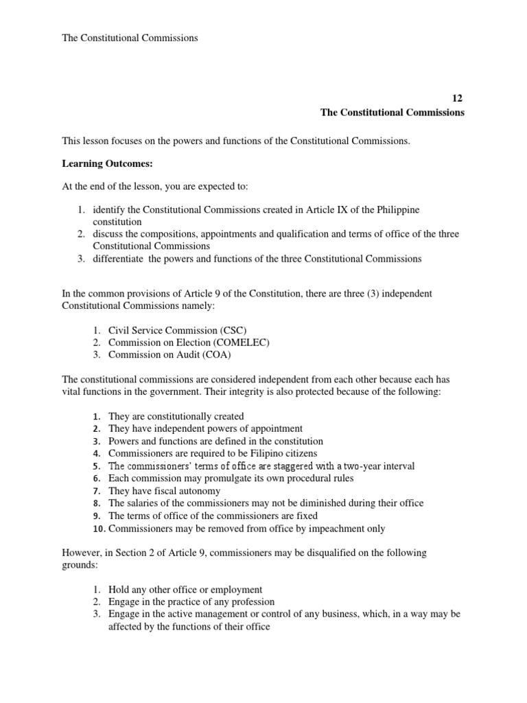 Philippine Constitutional Commissions | PDF | Commission On Elections ...