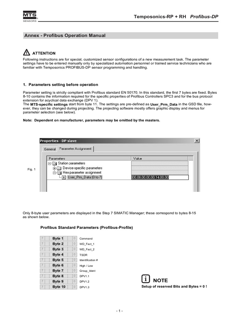 Temposonics-RP + RH Profibus-DP: Attention | PDF