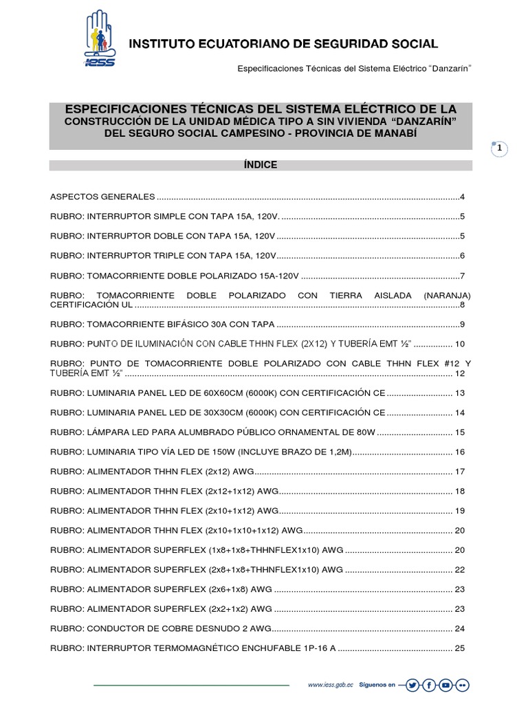 Especificaciones Técnicas Eléctrico Danzarin | PDF | Enchufes y tomas de corriente alterna ...