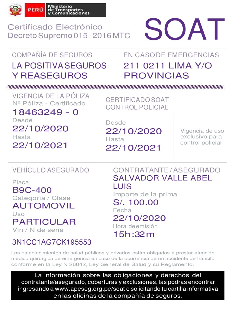 Certificado SOAT | PDF