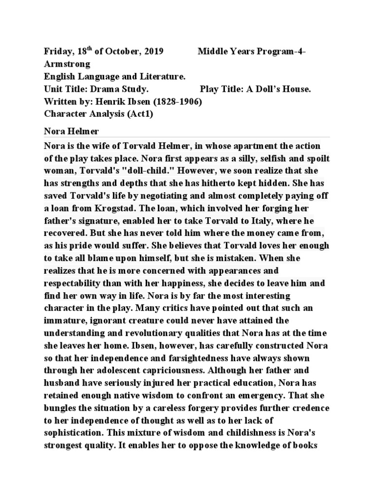 A Doll's House Character Analysis | PDF | A Doll's House