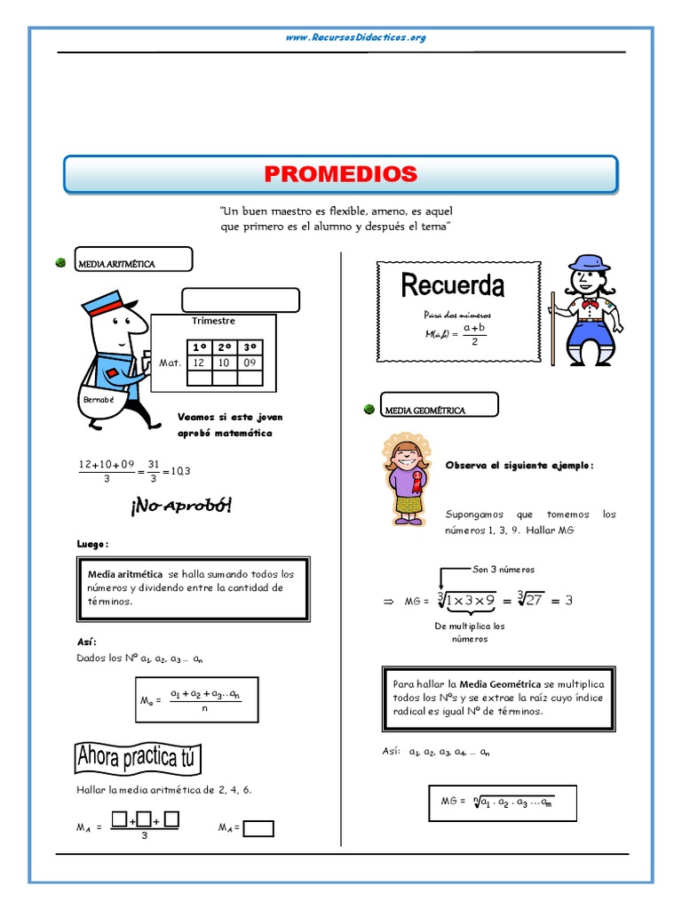 Ejercicios De Promedios Para Secundaria Pdf Análisis Matemática