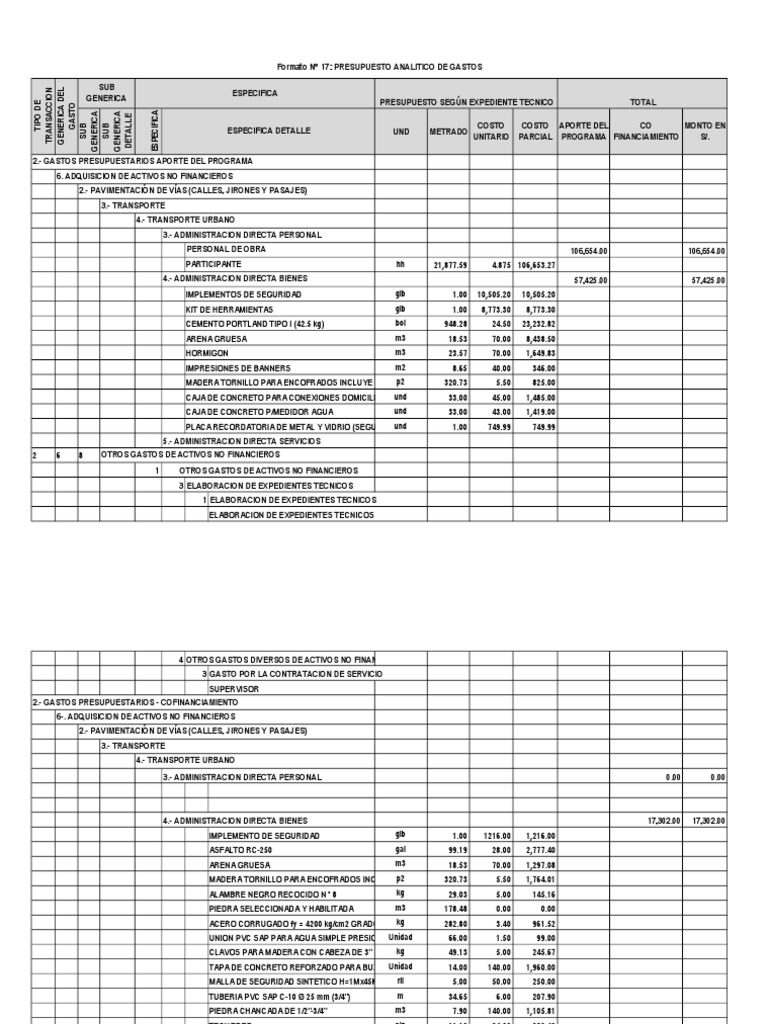Presupuesto Analitico de Gastos PDF | PDF | Hormigón | Ingeniero civil