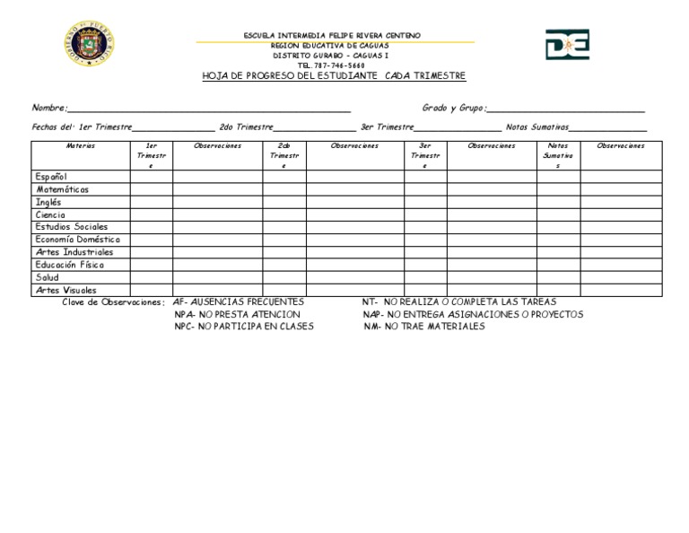 Hoja de Progreso Por Trimestre | PDF